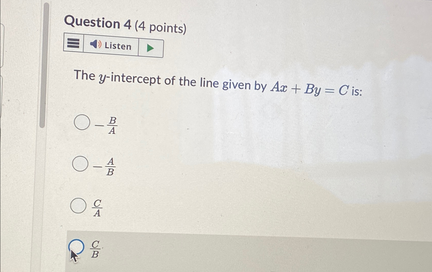 Solved Question 4 (4 ﻿points)The y-intercept of the line | Chegg.com