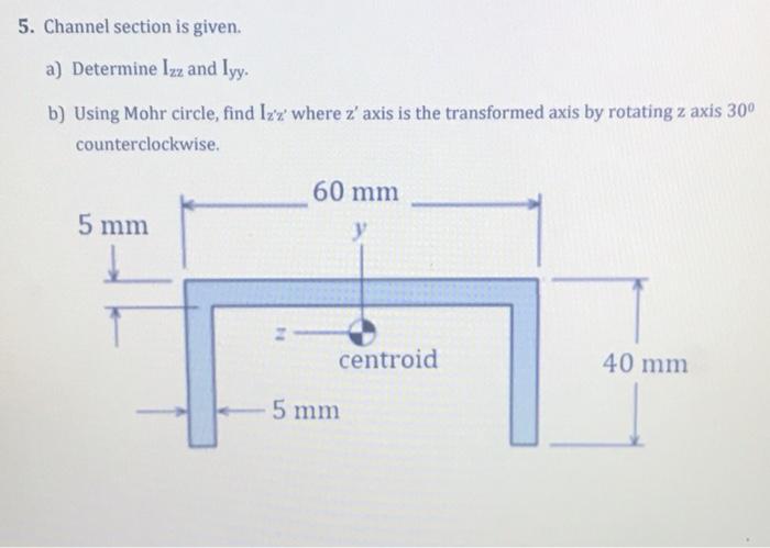 Solved 5. Channel section is given. a) Determine Izz and | Chegg.com
