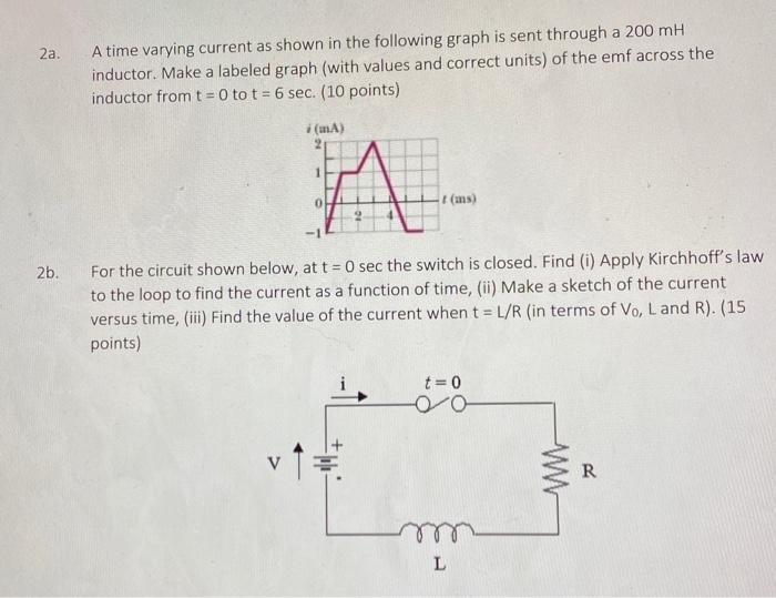 Solved 2a. A time varying current as shown in the following | Chegg.com