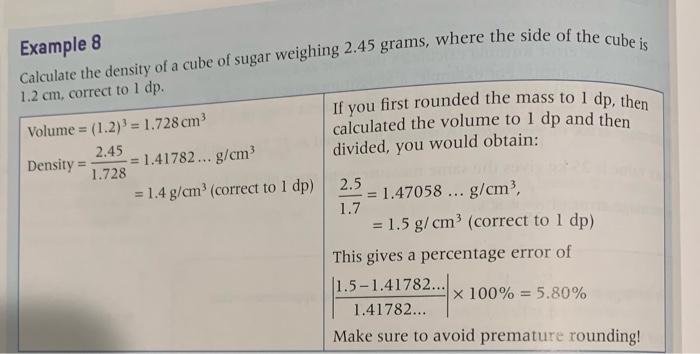 Solved Example 8 Calculate the density of a cube of sugar | Chegg.com