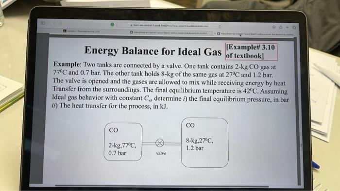 Energy Balance for Ideal Gas [ Example# 3.10 of | Chegg.com