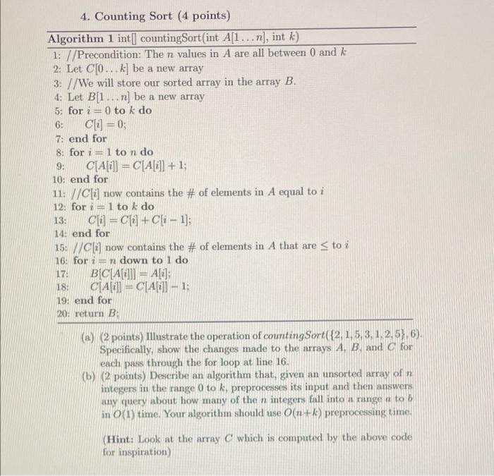 Solved 4 Counting Sort 4 Points Algorithm 1 Int Counting 0311