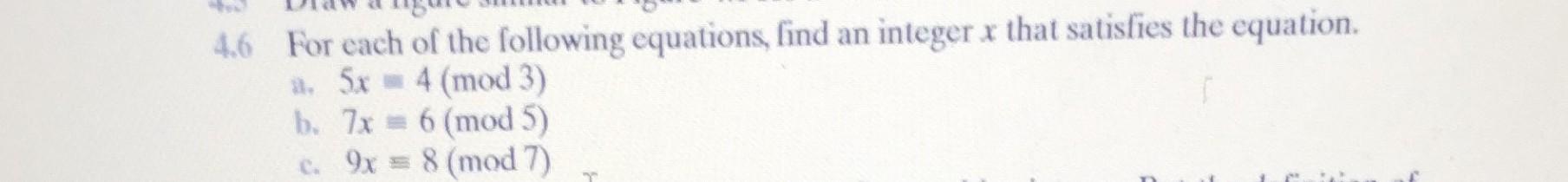 Solved For each of the following equations, find an integer | Chegg.com