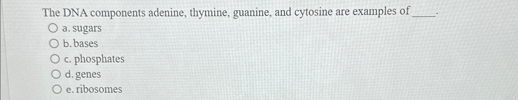 Solved The DNA components adenine, thymine, guanine, and | Chegg.com