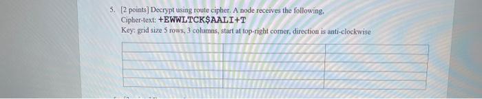 Solved 5. (2 points) Decrypt using route cipher. A node | Chegg.com
