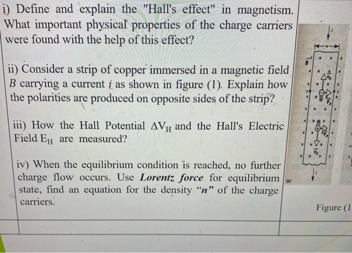 Solved i) Define and explain the "Hall's effect" in | Chegg.com