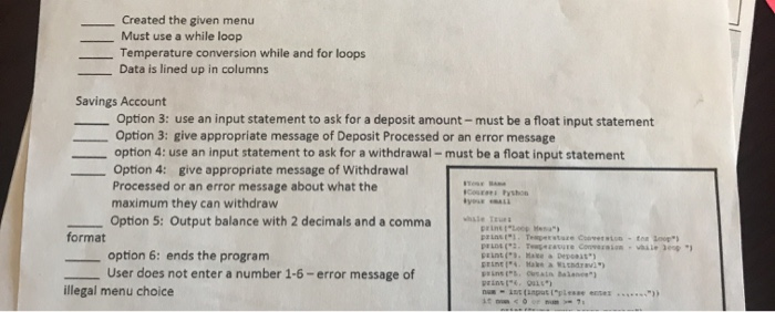 Solved Create the Menu driven program: Tip: page 3 has a | Chegg.com