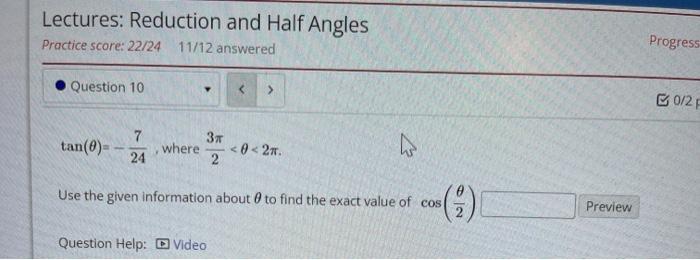 Solved Lectures: Reduction and Half Angles Practice score: | Chegg.com
