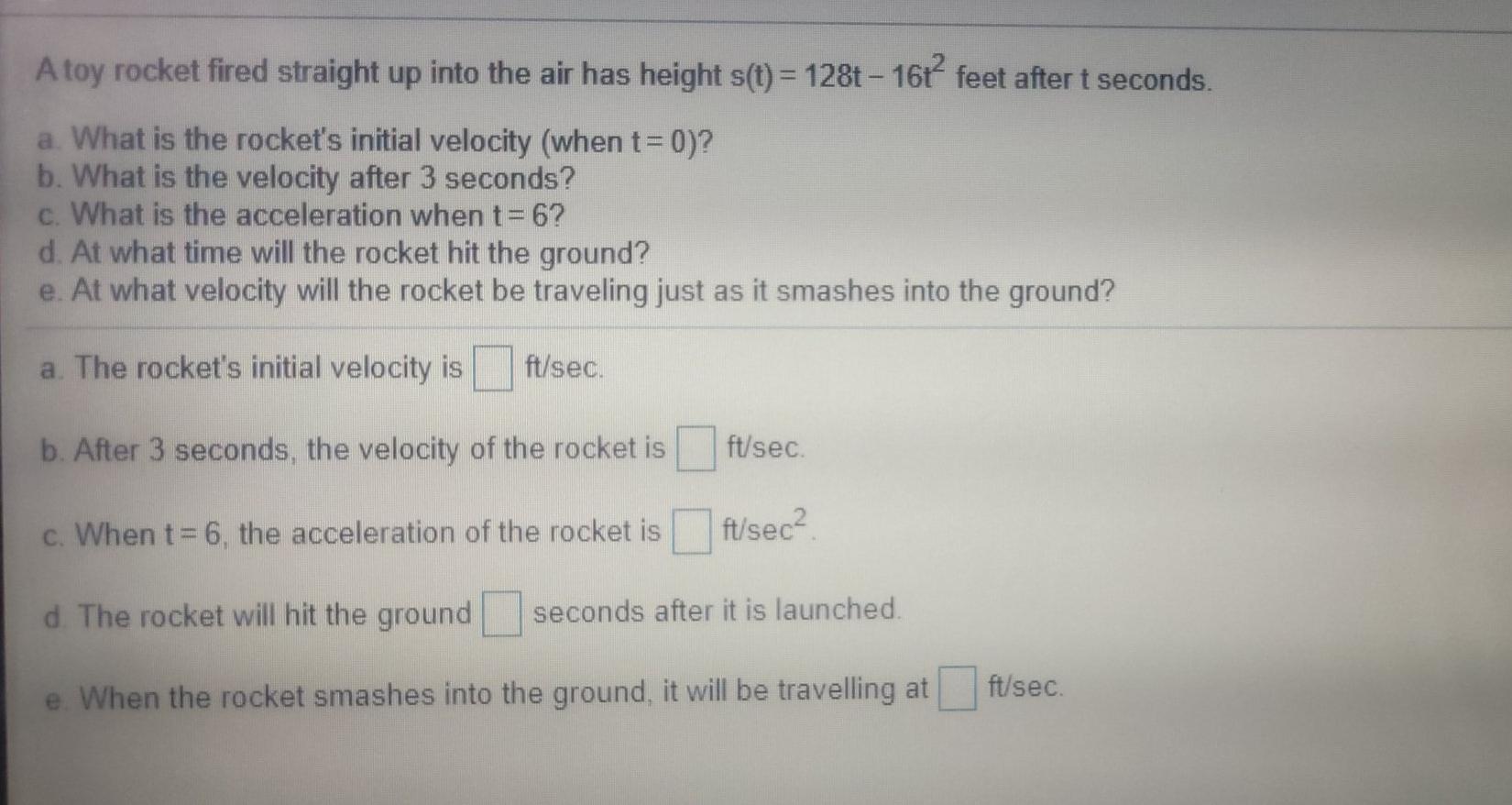 Solved A toy rocket fired straight up into the air has | Chegg.com