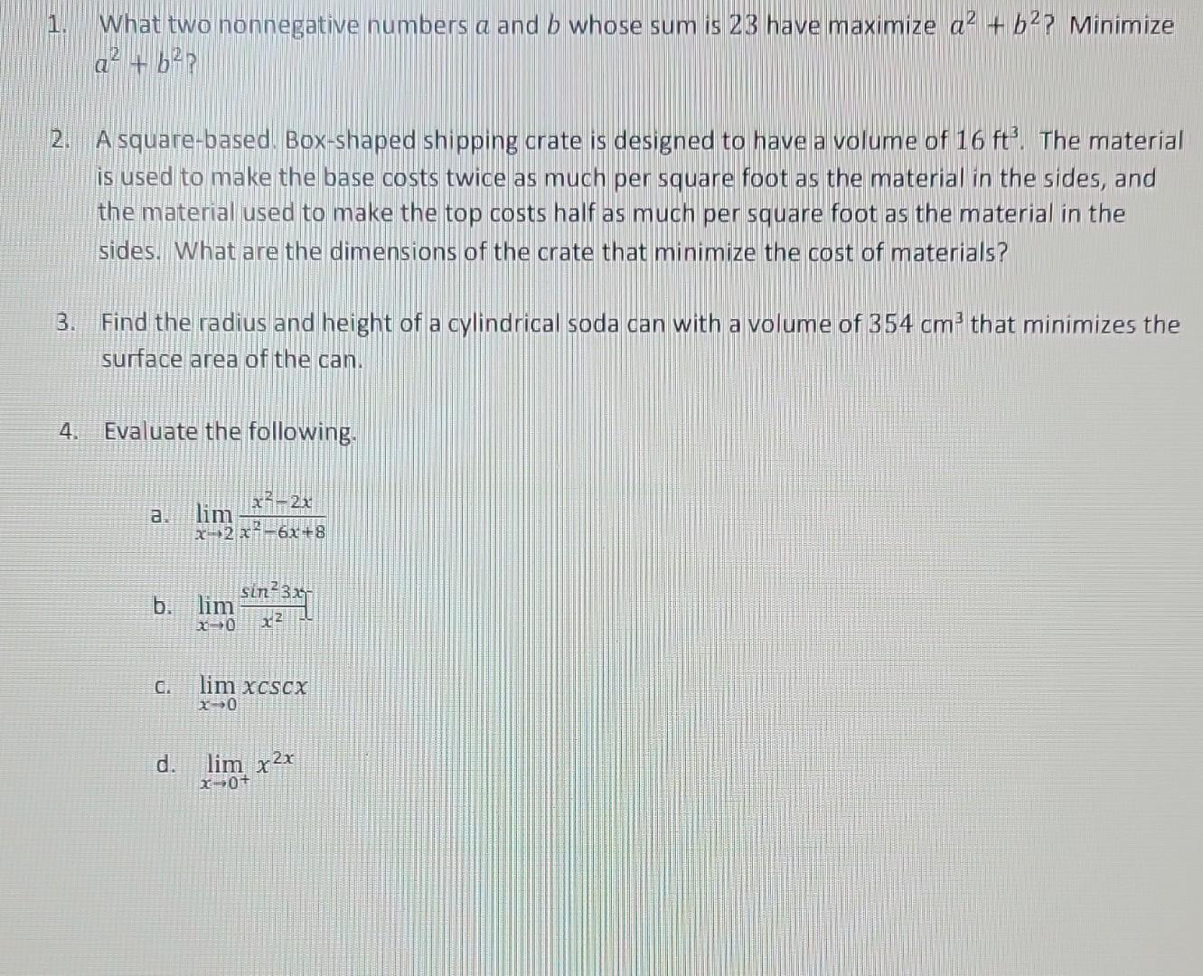 Solved 1. What two nonnegative numbers a and b whose sum is | Chegg.com