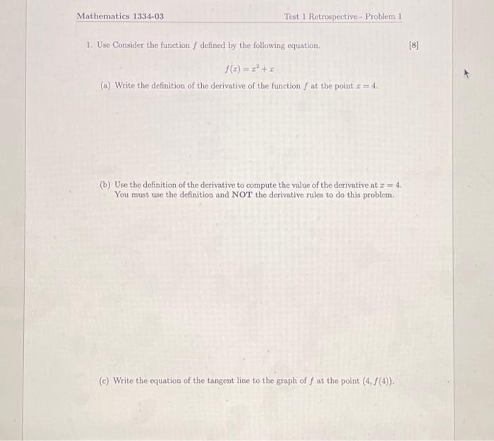 Solved Mathematics 1334-03 Test 1 Retrospective Problem 1 1. | Chegg.com