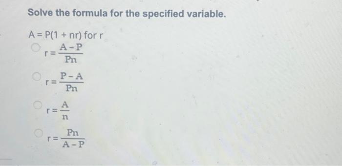 Solved Solve the formula for the specified variable. | Chegg.com