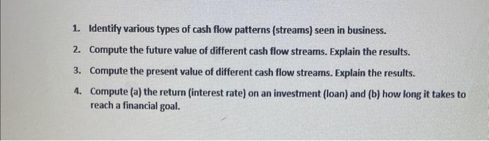 Solved 1. Identify various types of cash flow patterns | Chegg.com