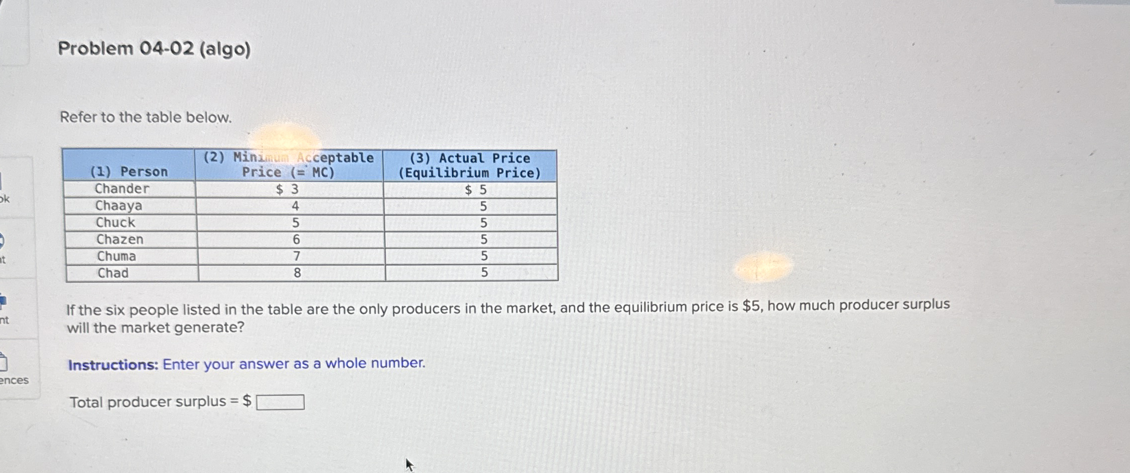 Solved Problem 04-02 (algo)Refer to the table | Chegg.com