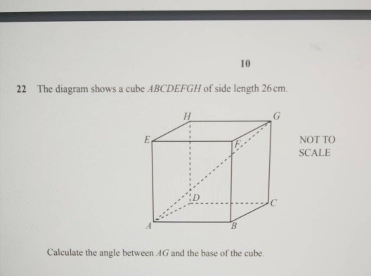 Solved 10 22 The diagram shows a cube ABCDEFGH of side | Chegg.com