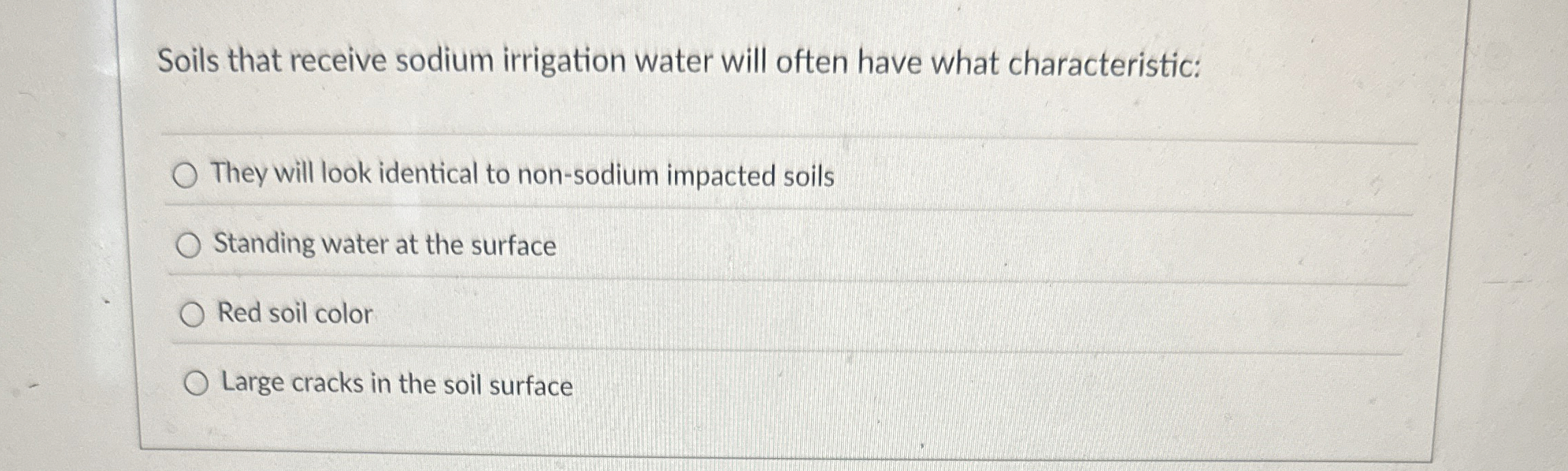 Solved Soils that receive sodium irrigation water will often | Chegg.com