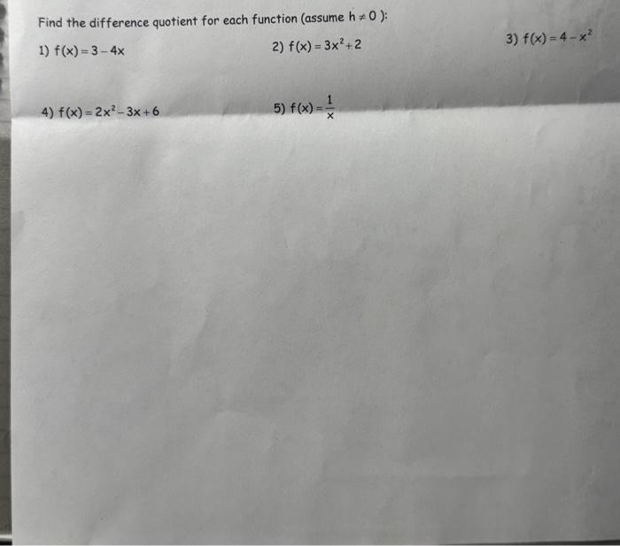 Solved Find the difference quotient for each function | Chegg.com