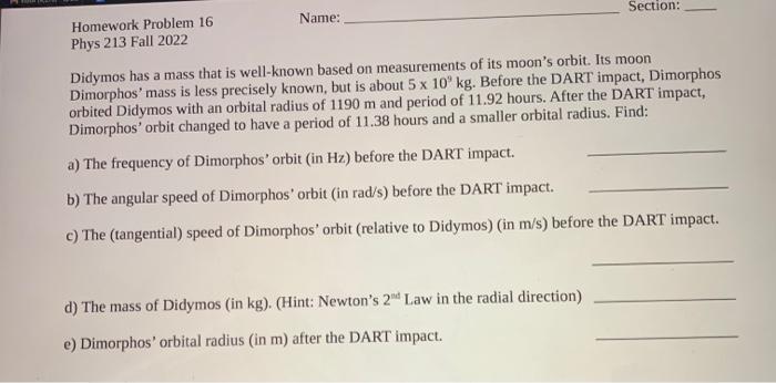 Solved Didymos has a mass that is well-known based on | Chegg.com