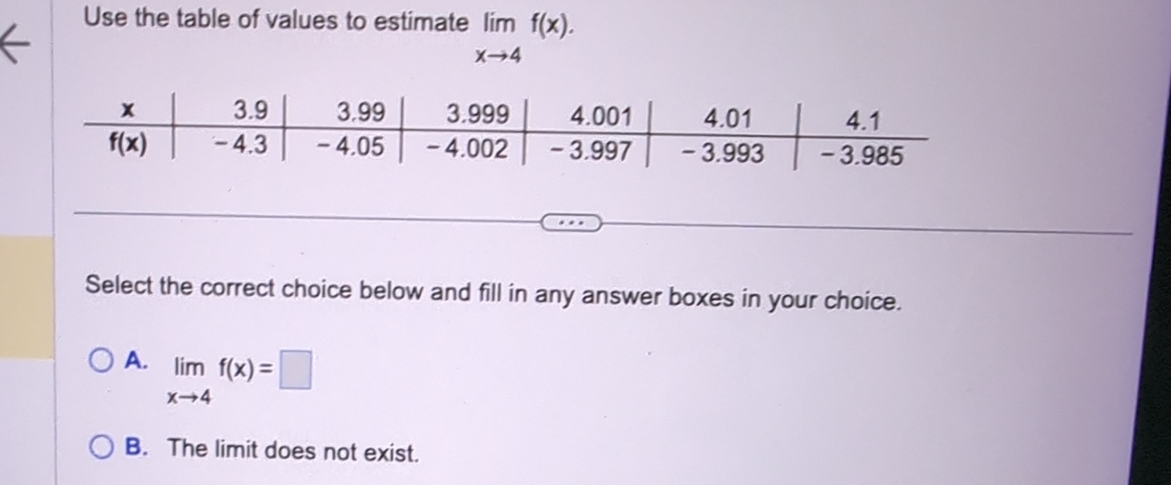 Solved Use the table of values to estimate | Chegg.com