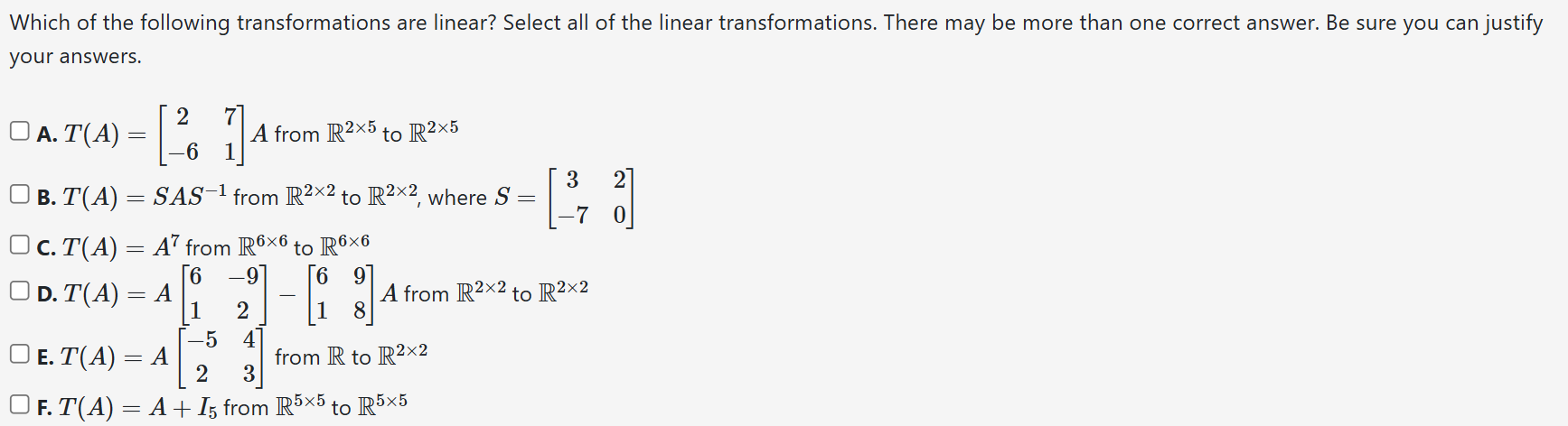 Solved Which of ﻿the following transformations are linear? | Chegg.com