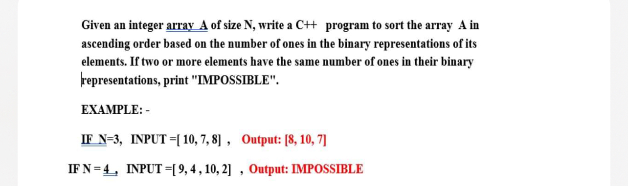 Solved Given an integer array A ﻿of size N, ﻿write a C++ | Chegg.com