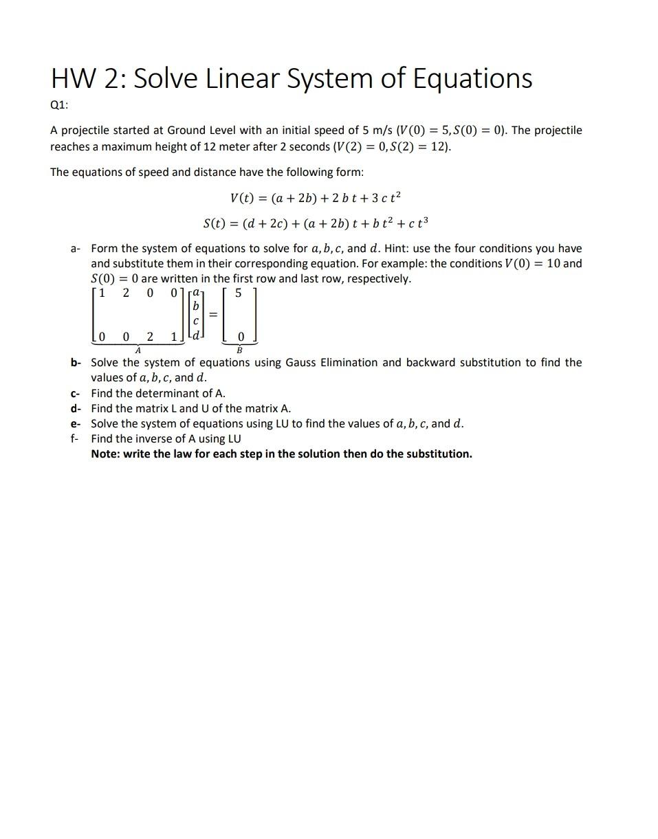 Solved HW 2: Solve Linear System of Equations Q1: A | Chegg.com