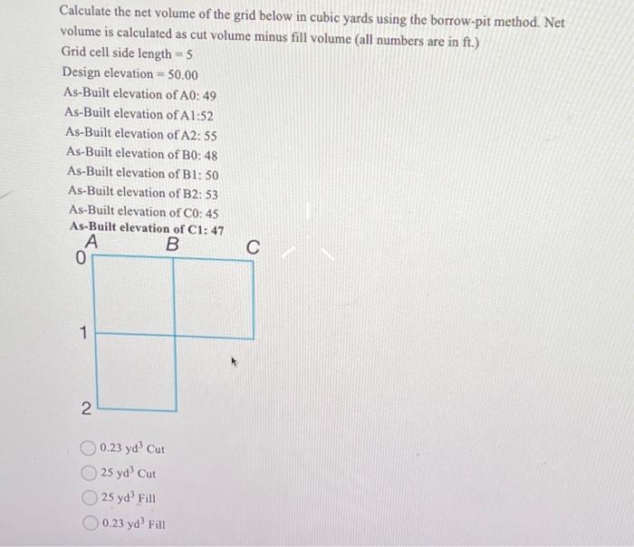 Solved Calculate the net volume of the grid below in cubic | Chegg.com