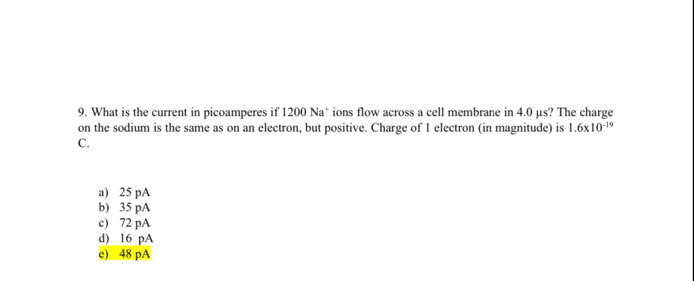 Solved What is the current in picoamperes if 1200Na+ions | Chegg.com