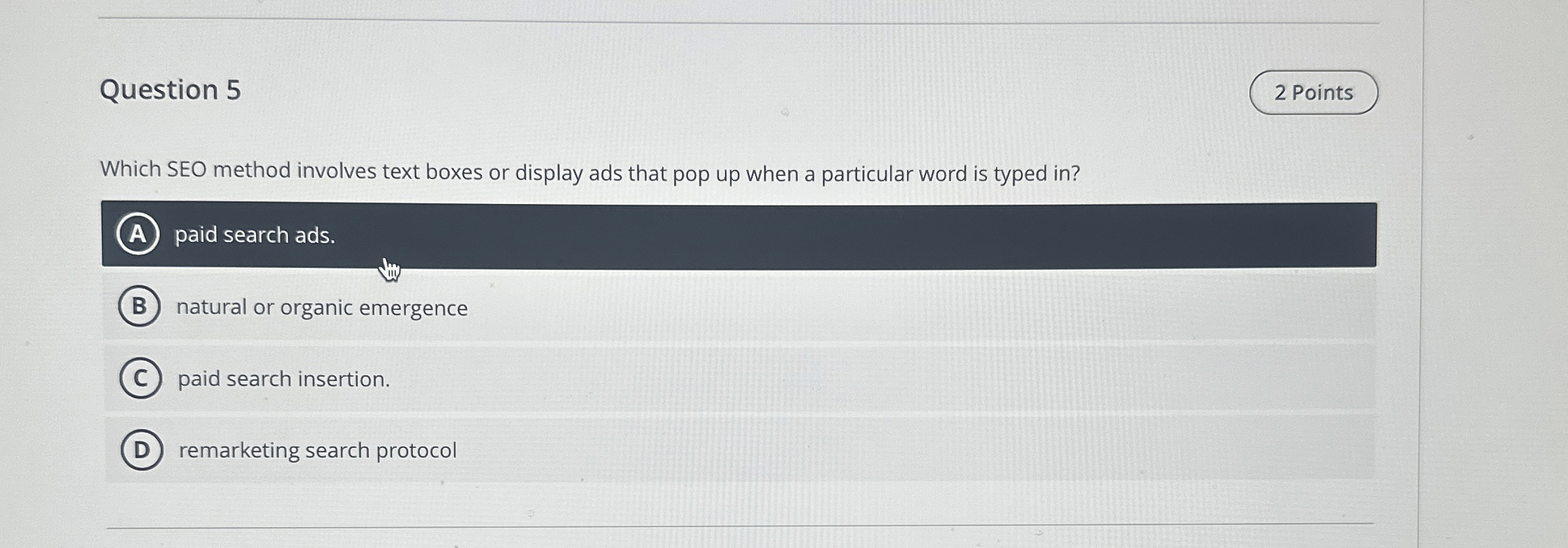 Solved Question 5Which SEO method involves text boxes or | Chegg.com