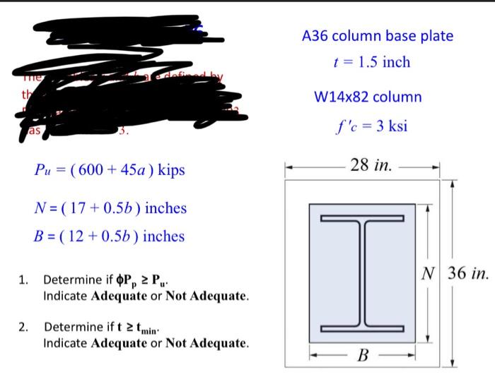 Solved Pu=(600+45a)kips N=(17+0.5b) inches B=(12+0.5b) | Chegg.com