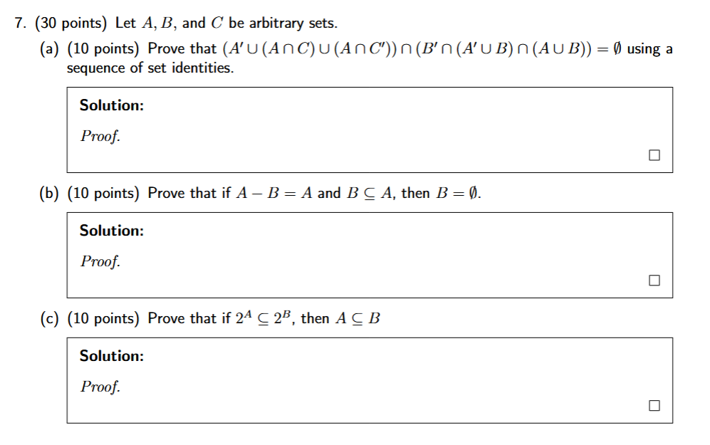 (30 ﻿points) ﻿Let A,B, ﻿and C be arbitrary sets. | Chegg.com