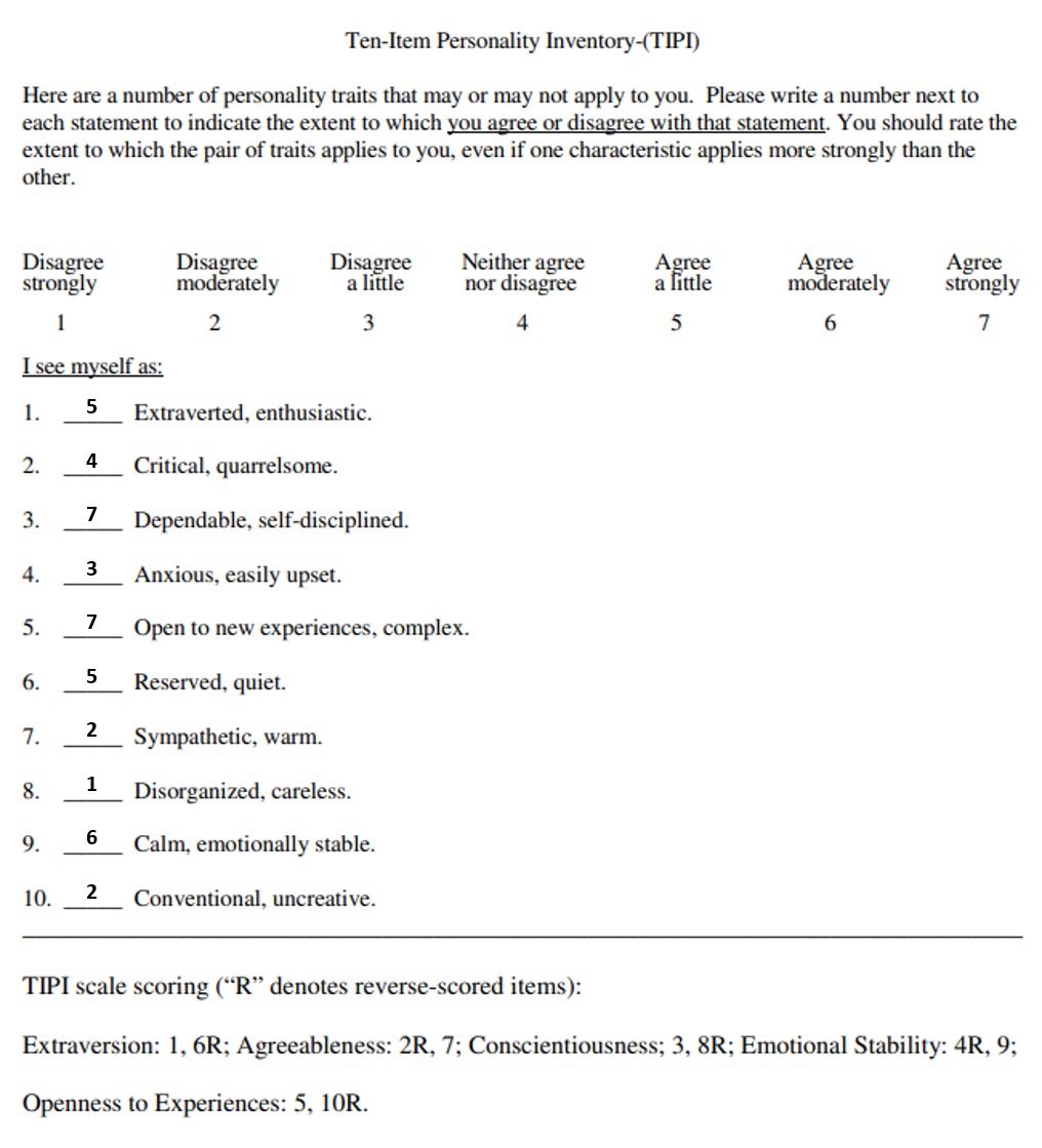 Solved Ten-Item Personality Inventory-(TIPI)Here are a | Chegg.com