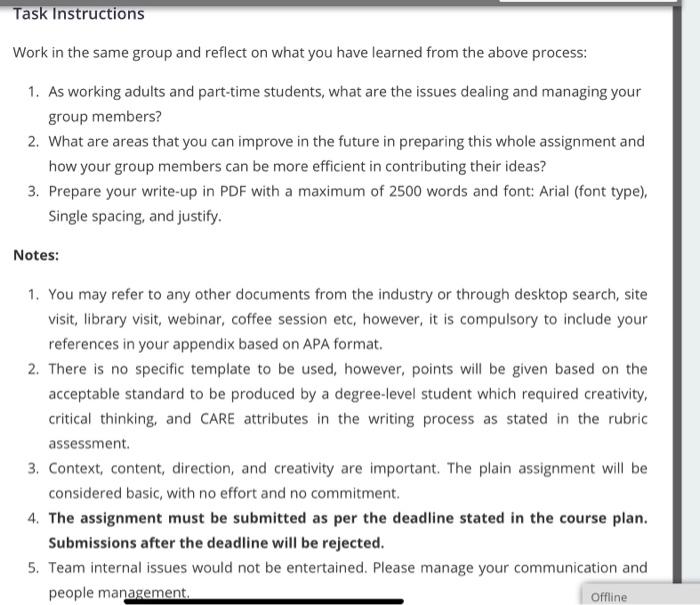 Solved Task Instructions Work in the same group and reflect | Chegg.com