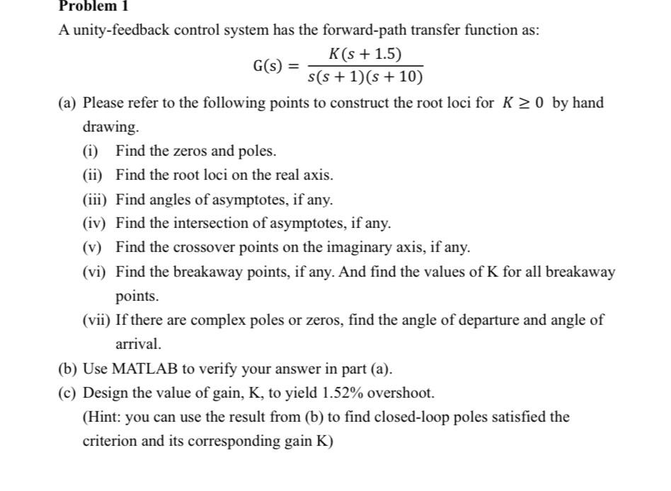 Solved Problem 1A unity-feedback control system has the | Chegg.com