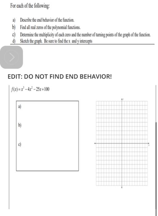Solved For each of the following: a) Describe the end | Chegg.com