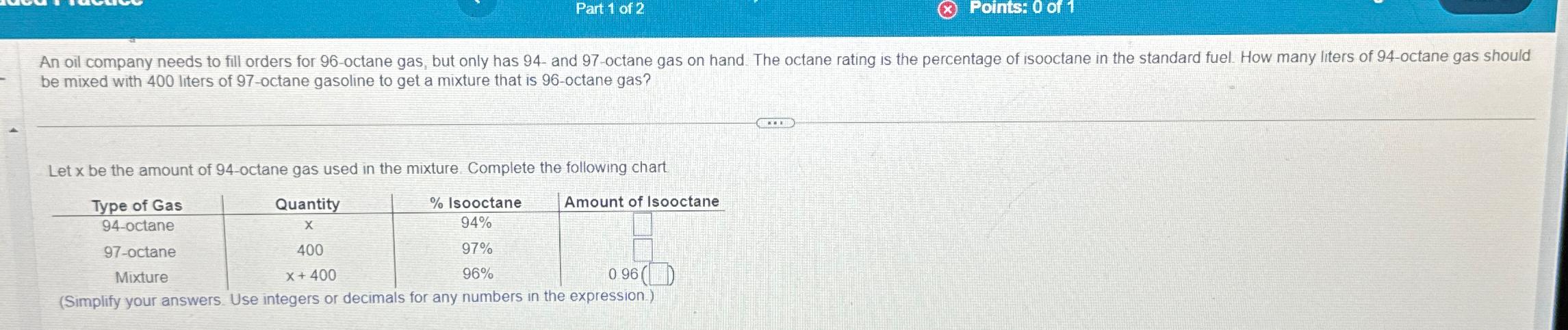 Solved Part 1 ﻿of 2Points: 0 ﻿of 1be mixed with 400 ﻿liters | Chegg.com