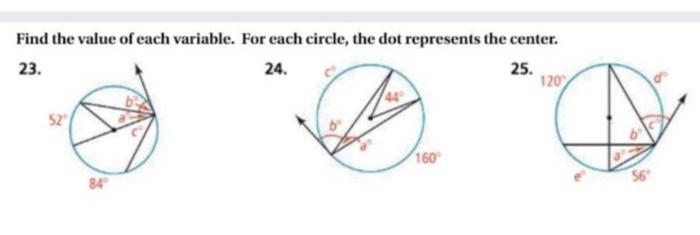 Solved Find the value of each variable. For each circle, the | Chegg.com