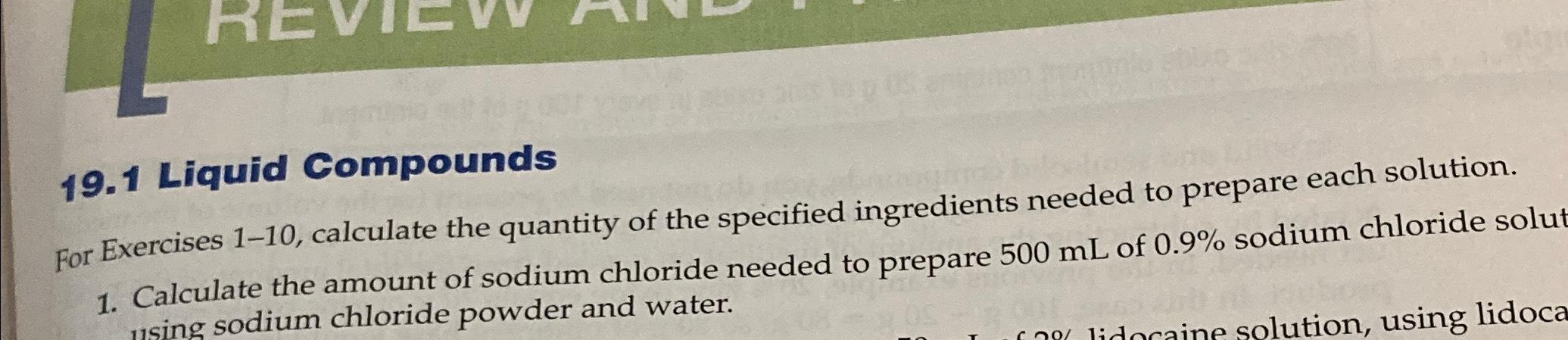 Solved 19.1 ﻿Liquid CompoundsFor Exercises 1-10, ﻿calculate | Chegg.com