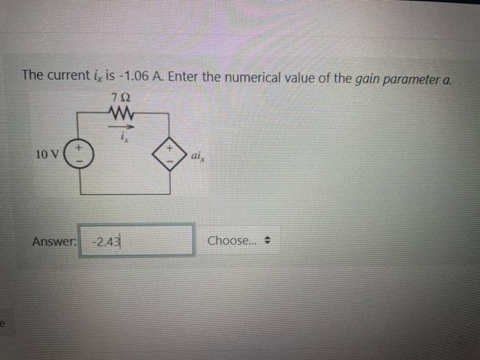 Solved The current iç is -1.06 A. Enter the numerical value | Chegg.com