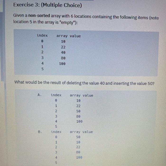 Solved Exercise 1: (Multiple Choice) Given a non-sorted | Chegg.com