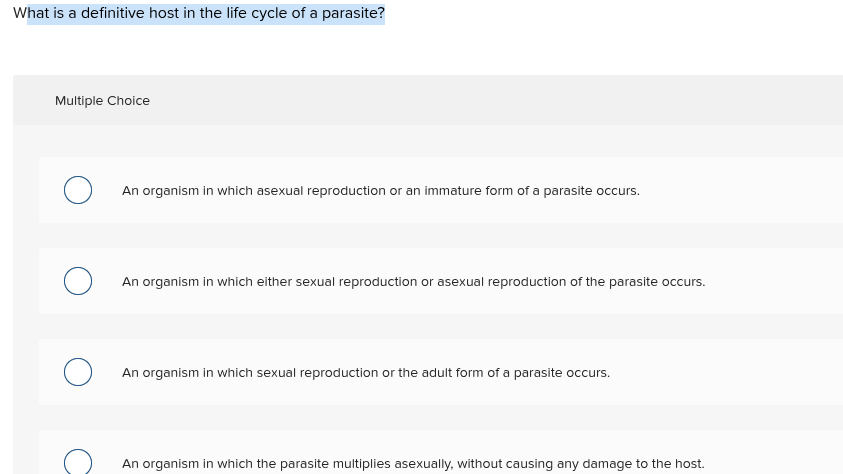 Solved What is a definitive host in the life cycle of a | Chegg.com