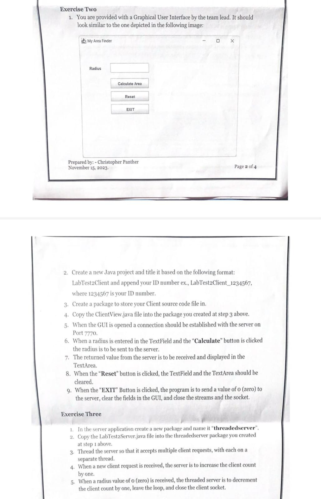 Solved Exercise One:Create a new Java project and title it | Chegg.com