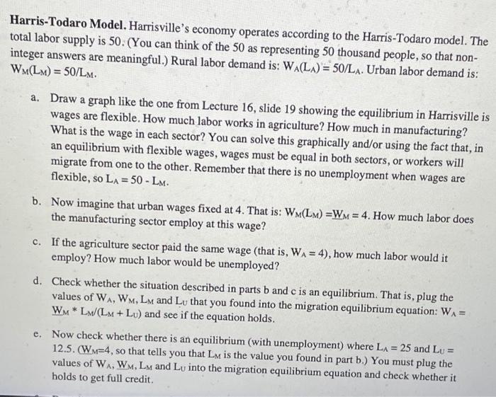 Harris-Todaro Model. Harrisville's economy operates | Chegg.com