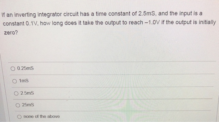 Solved If an inverting integrator circuit has a time | Chegg.com