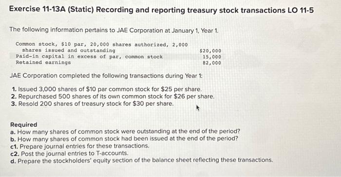 Solved Exercise 11-13A (Static) Recording and reporting | Chegg.com