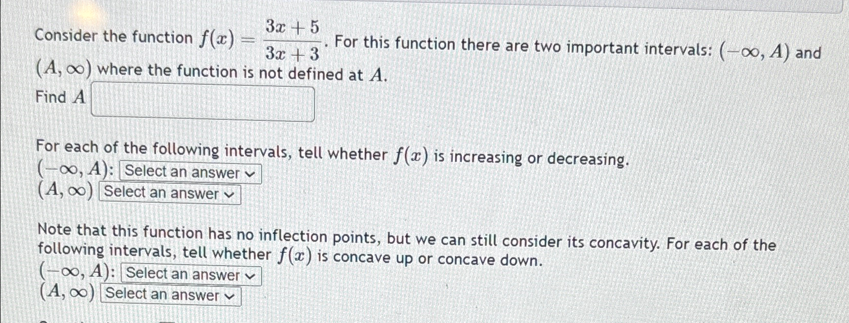 Solved Consider the function f(x)=3x+53x+3. ﻿For this | Chegg.com