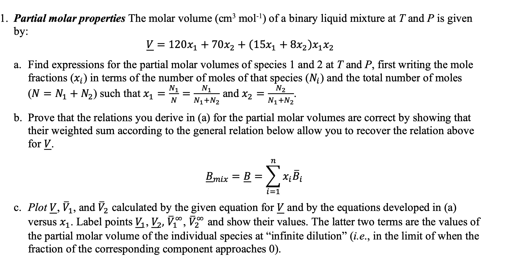 Partial molar properties The molar volume (cm3mol-1) | Chegg.com