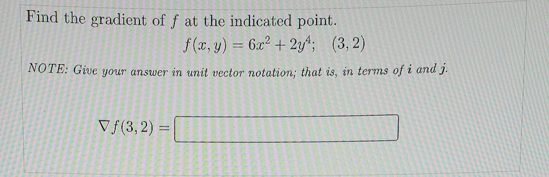 Solved Find the gradient of f at the indicated point. f(x, | Chegg.com