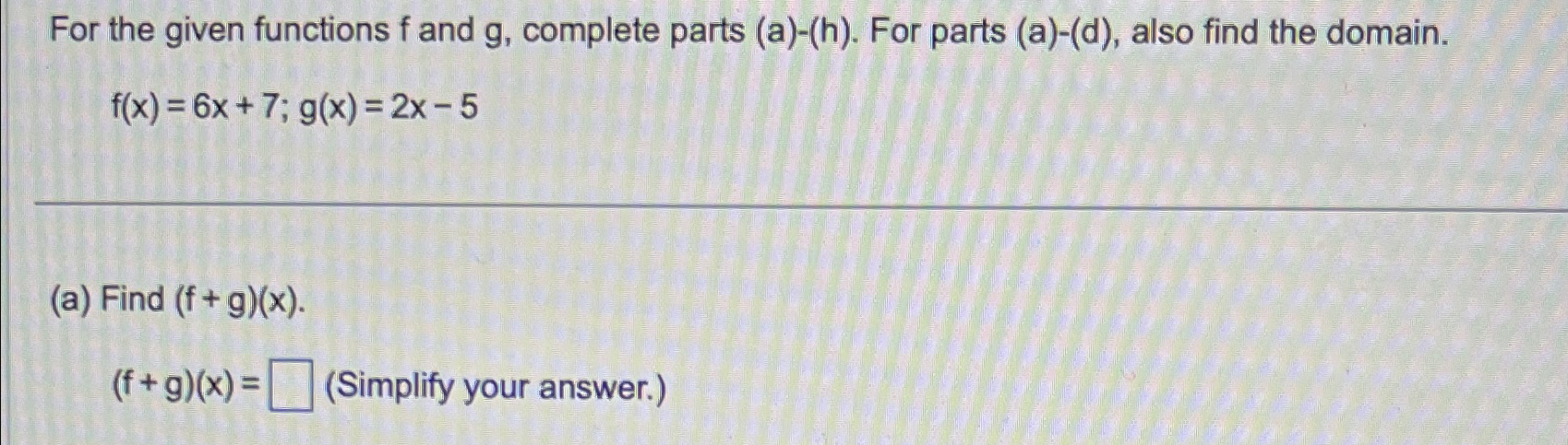 Solved For the given functions f ﻿and g, ﻿complete parts | Chegg.com