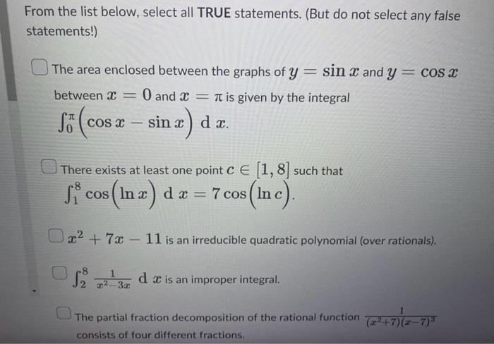 From the list below, select all TRUE statements. (But | Chegg.com